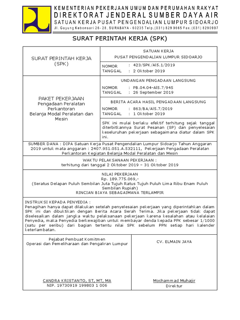 Surat Perintah Kerja (SPK) | PDF