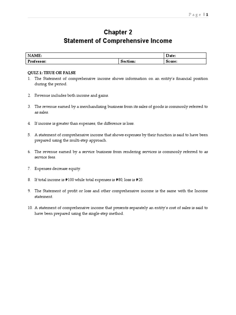 Chapter 2: Comprehensive Income Quiz | PDF | Income Statement | Expense