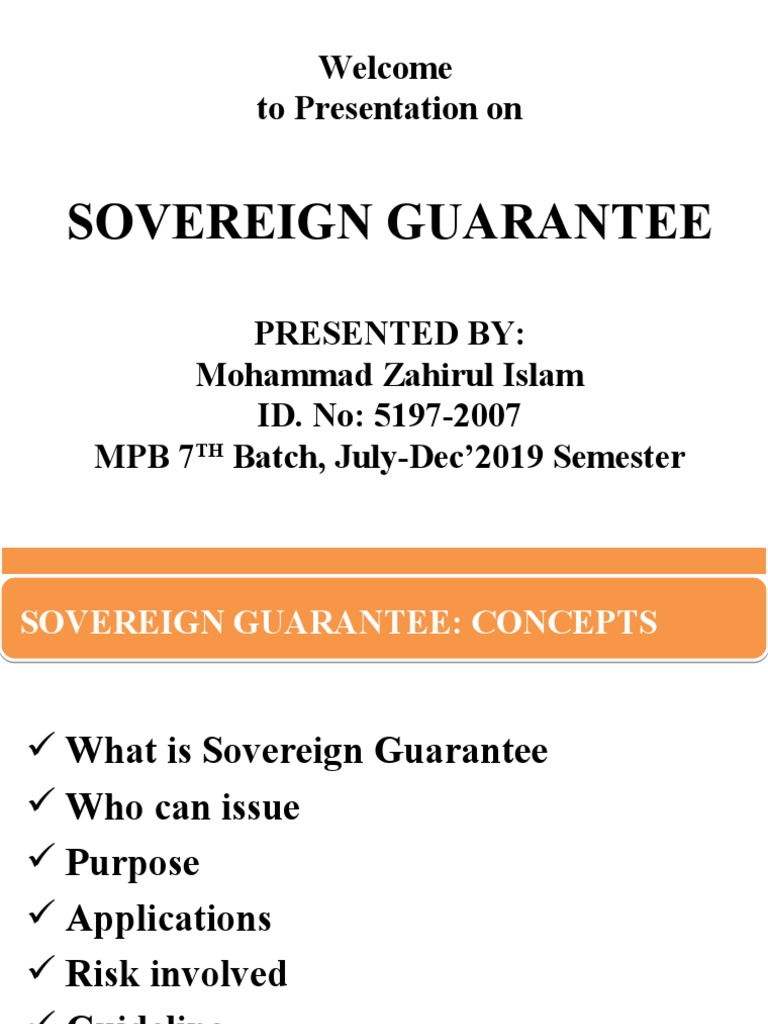 Sovereign Guarantee: Welcome To Presentation On | PDF