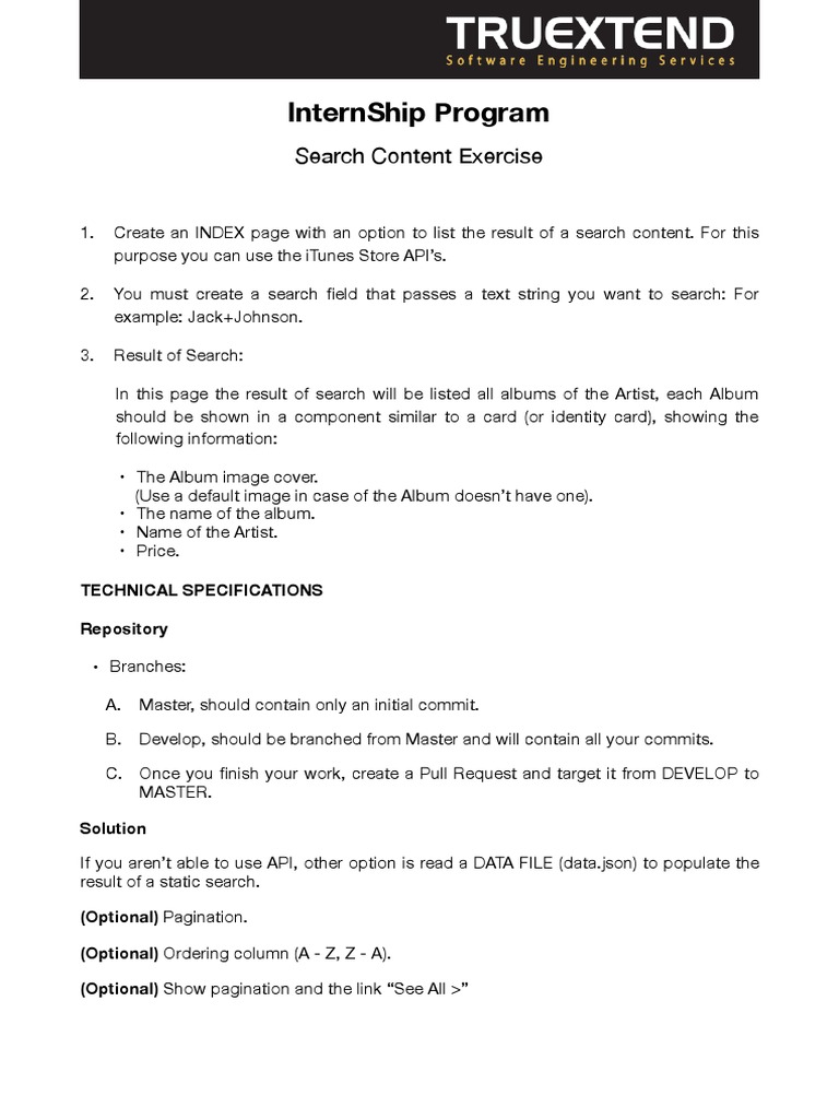 Internship Program: Search Content Exercise | PDF