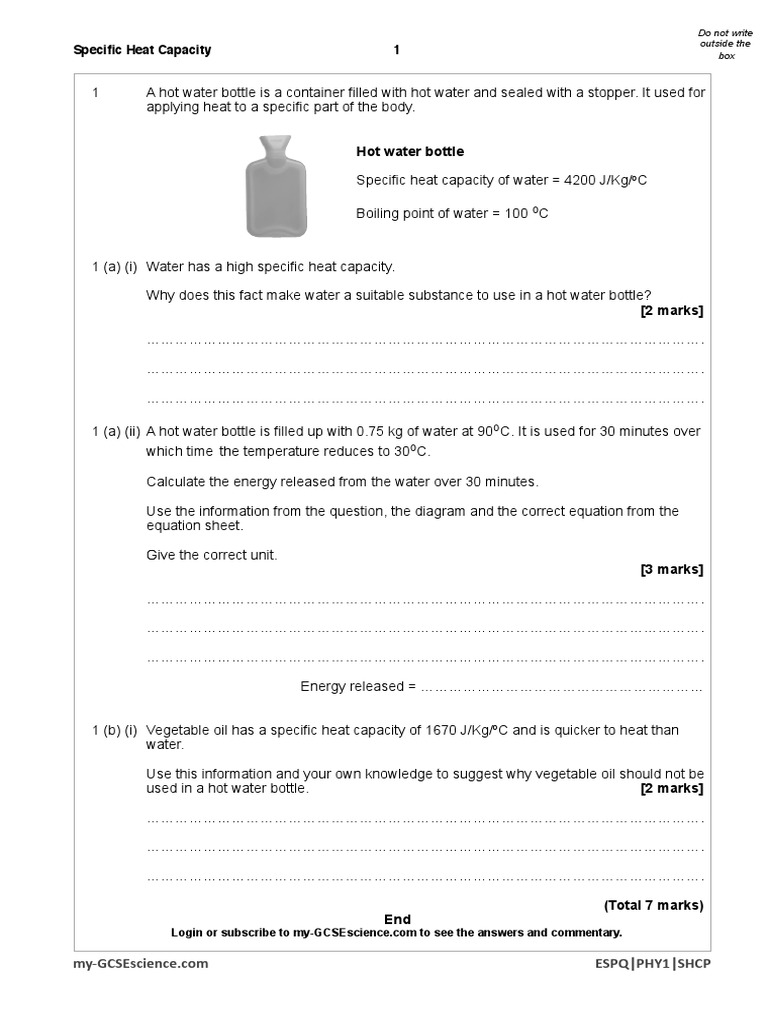 Energy SHC Questions.137952423 | PDF | Water | Heat