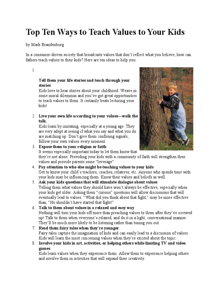 Top Ten Ways To Teach Values To Your Kids | PDF | Faith | Cognition