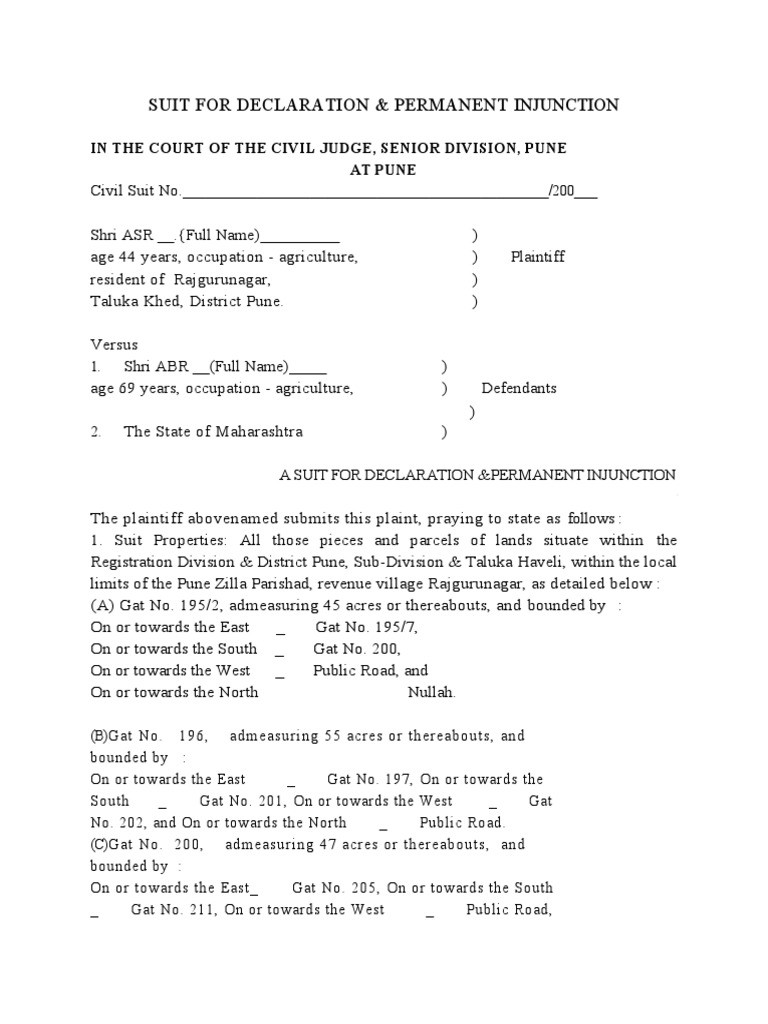 Suit For Declaration & Permanent Injunction-1116 | PDF | Judgment (Law) | Justice