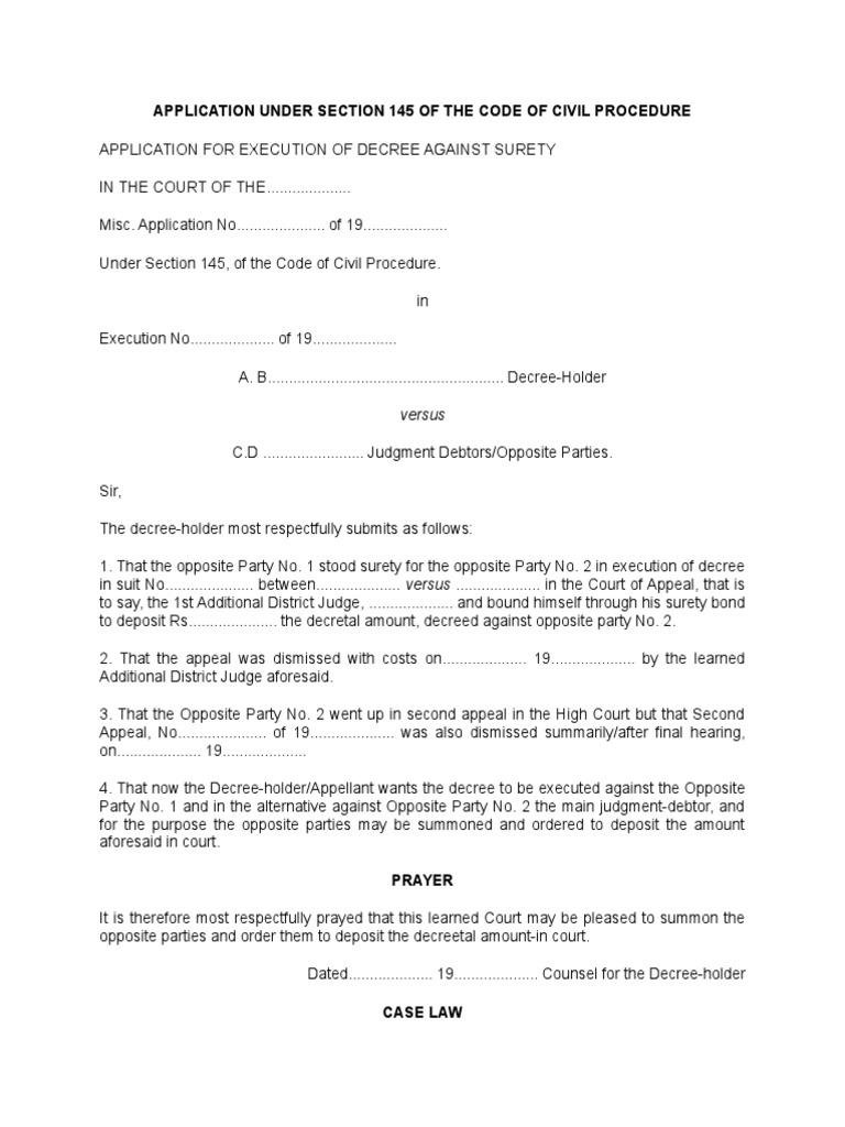 Application Under Section 145 of The Code of Civil Procedure | PDF ...