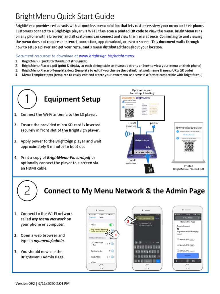 Brightsign QuickStart Guide | PDF | Menu | Qr Code