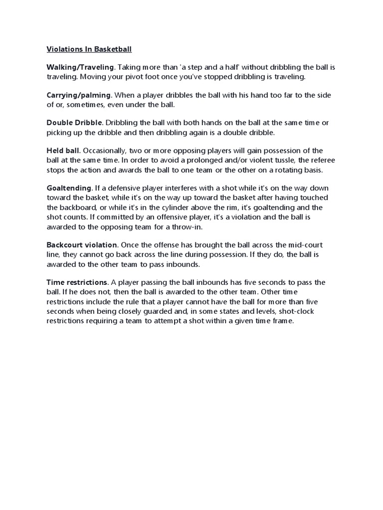 Key Basketball Violations Explained | PDF