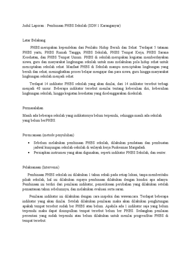 Borang UKM F1 Promkes PHBS Sekolah | PDF