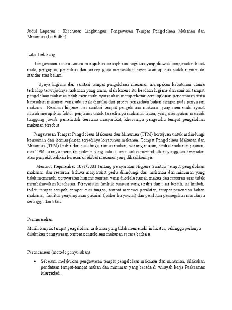 Borang UKM F2 Kesling - Pengawasan TPM La Rittie | PDF