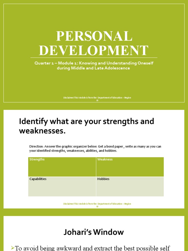 Personal Development: Quarter 1 - Module 1: Knowing and Understanding ...