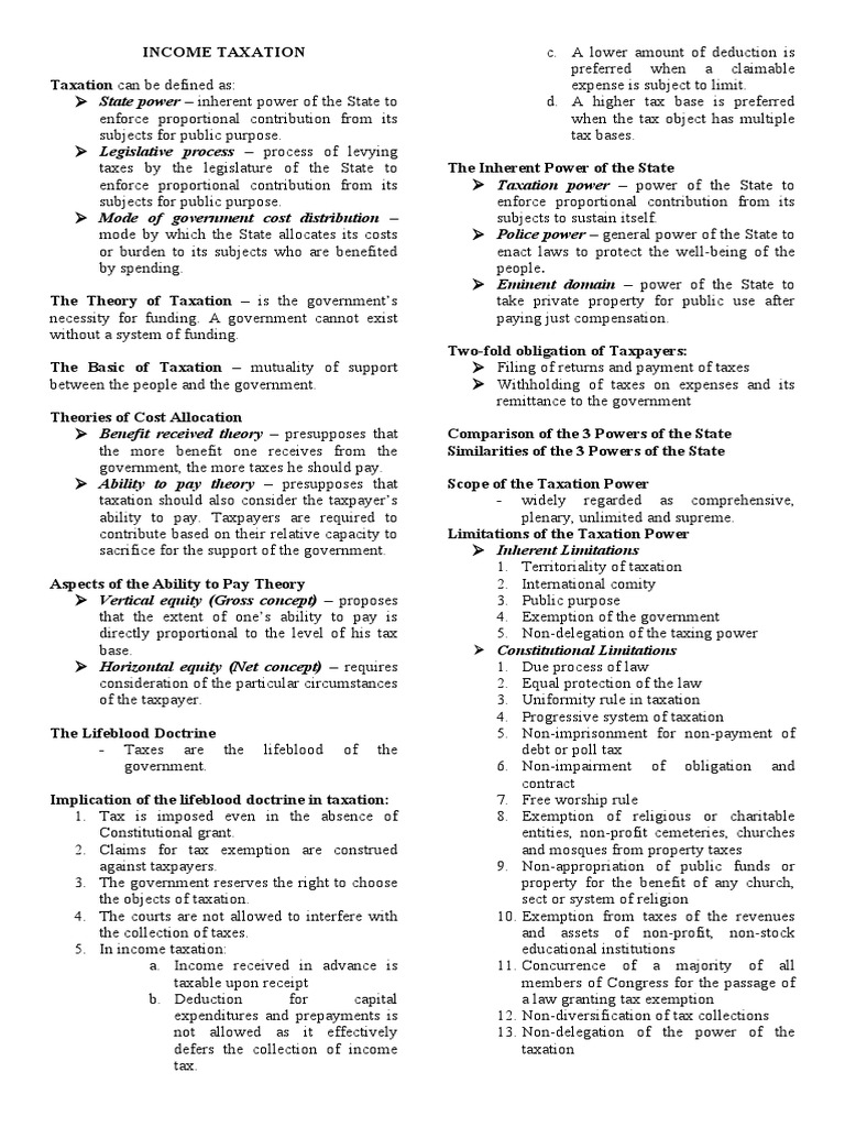 Income Taxation Notes | PDF | Taxes | Double Taxation