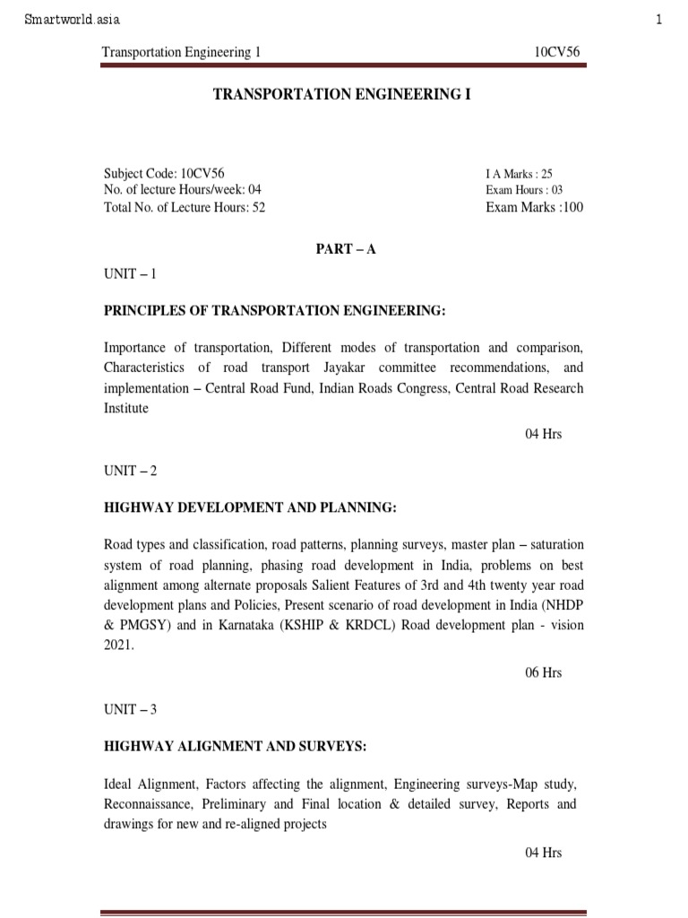 Civil-V-Transportation Engineering-1 Notes | PDF | Transport | Road Surface