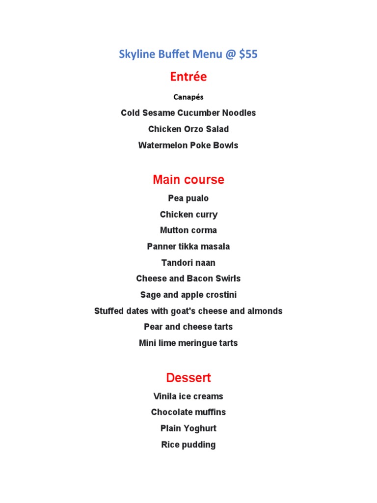 Develop A Buffet Menu | PDF