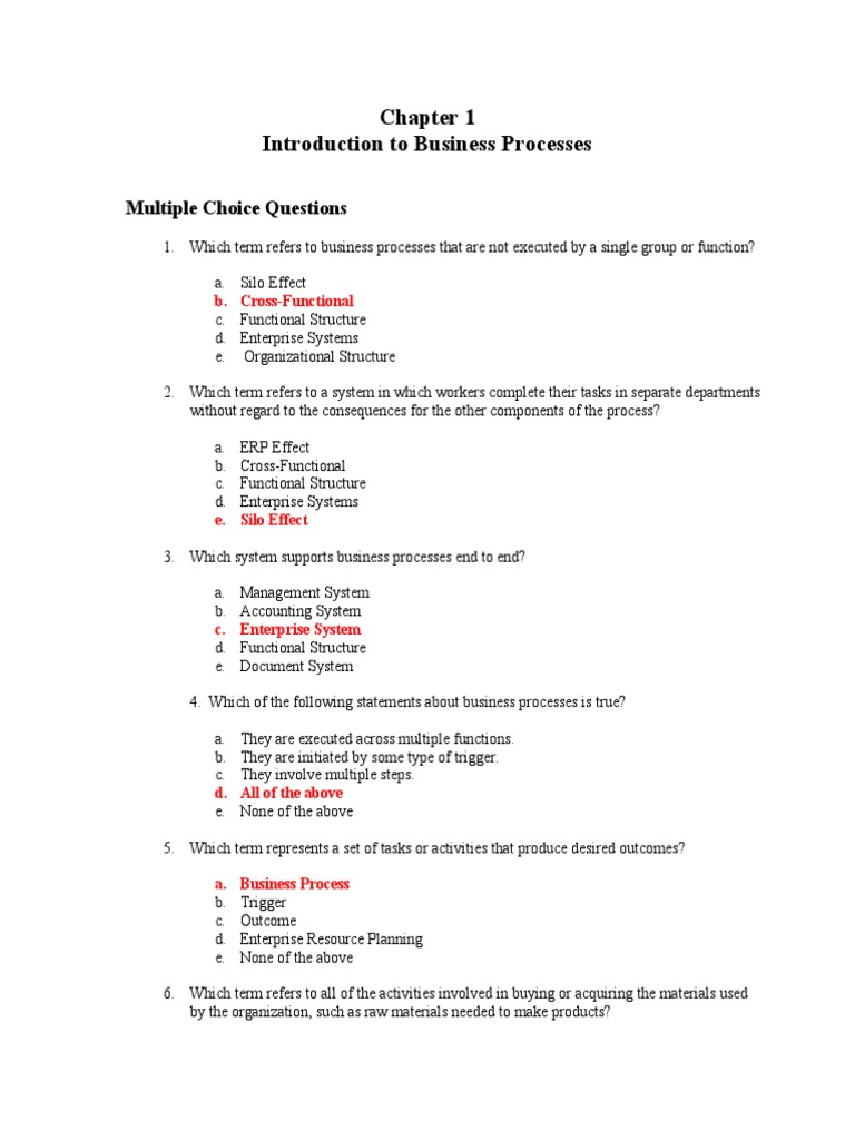 Introduction To Business Processes: Multiple Choice Questions | PDF ...