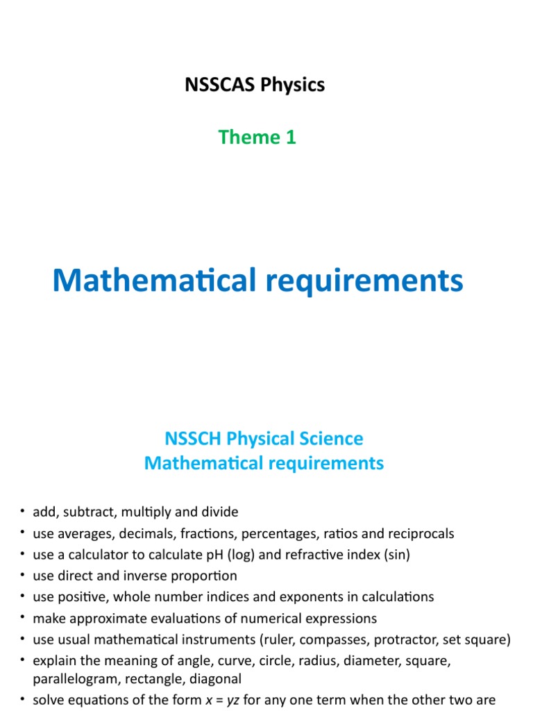 NSSCAS Physics Mathematical Requirements - 30 September 2020 | PDF ...