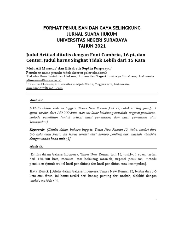 Format Penulisan Jurnal Suara Hukum | PDF | Seni & Disiplin Bahasa ...