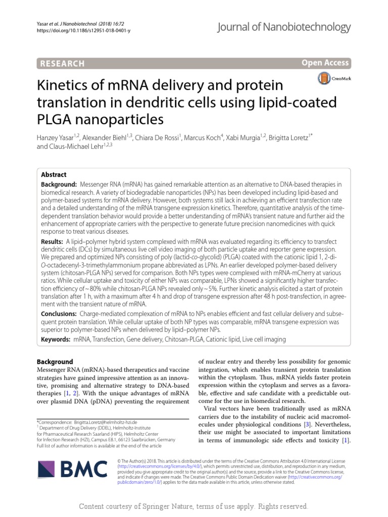 Kinetics of mRNA Delivery and Protein Translation | PDF | Gel ...