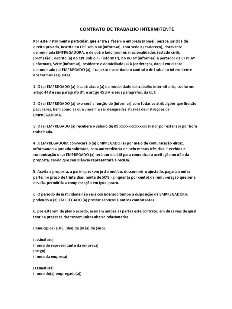 Contrato de Trabalho Intermitente | PDF