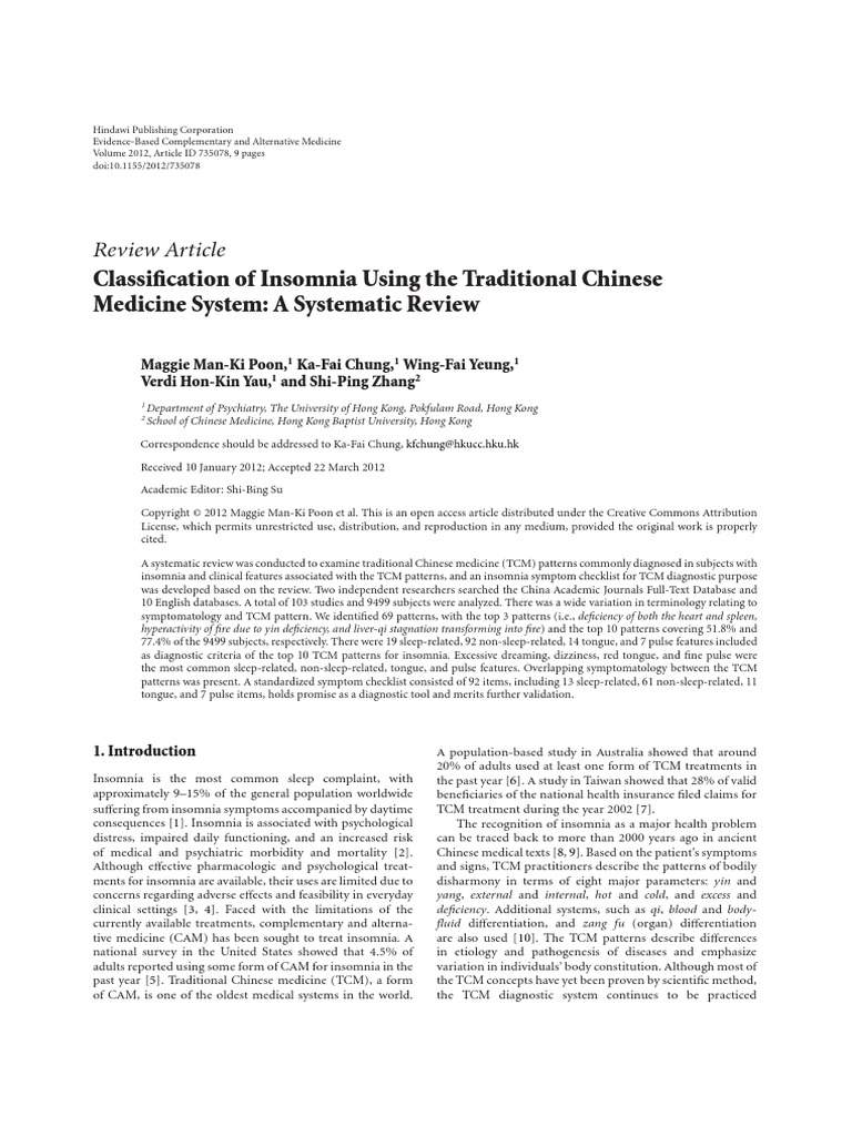 Insomnia Patterns | PDF | Traditional Chinese Medicine | Medical Diagnosis
