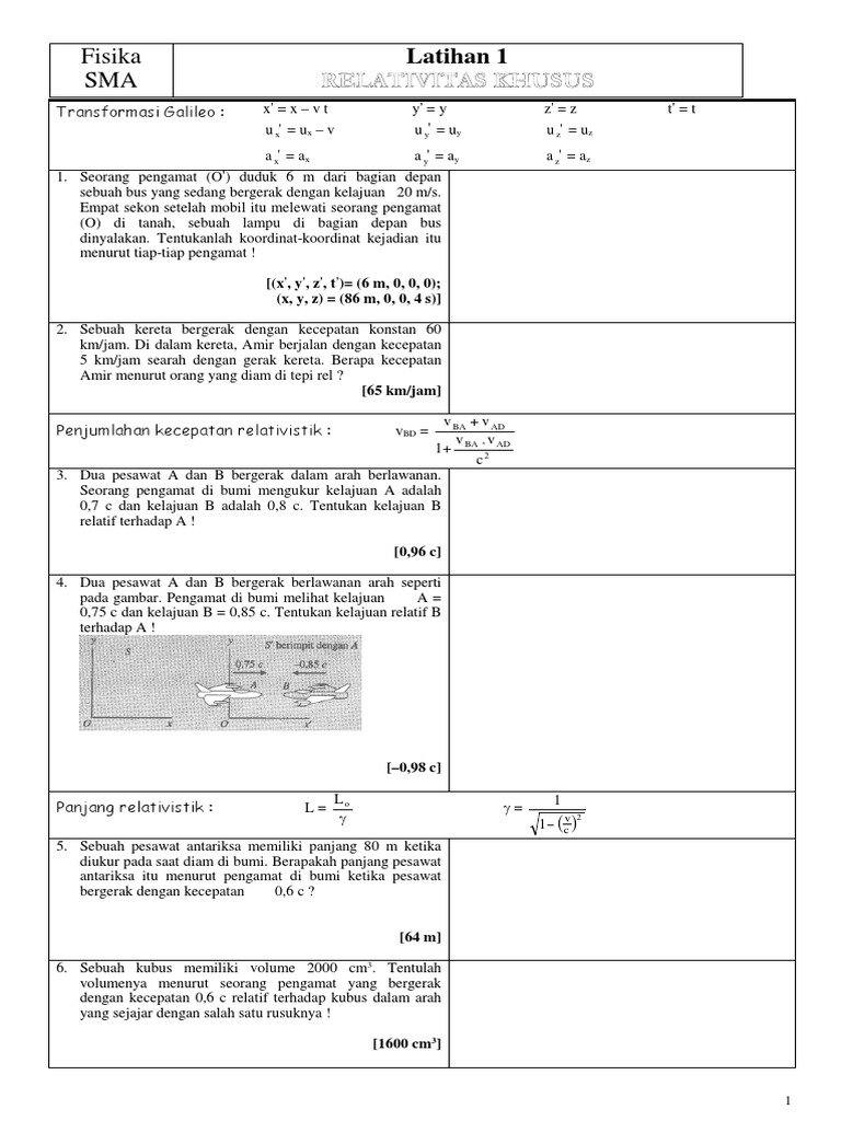 Latihan Relativitas Khusus | PDF