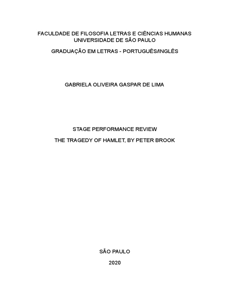 Stage Performance Review - Hamlet Peter Brook | PDF | Aldeia | William ...