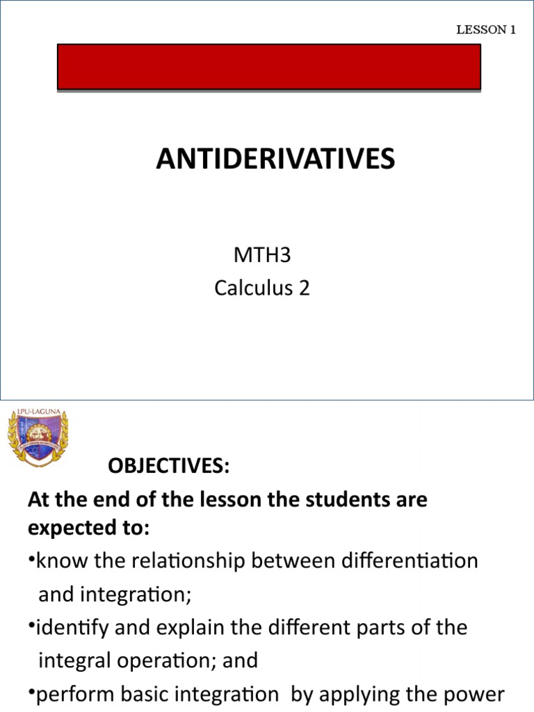 Lesson 1 AntiDerivatives | PDF | Integral | Derivative