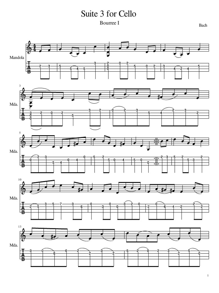 Bach Cello Suite 3 - Bourree I | PDF
