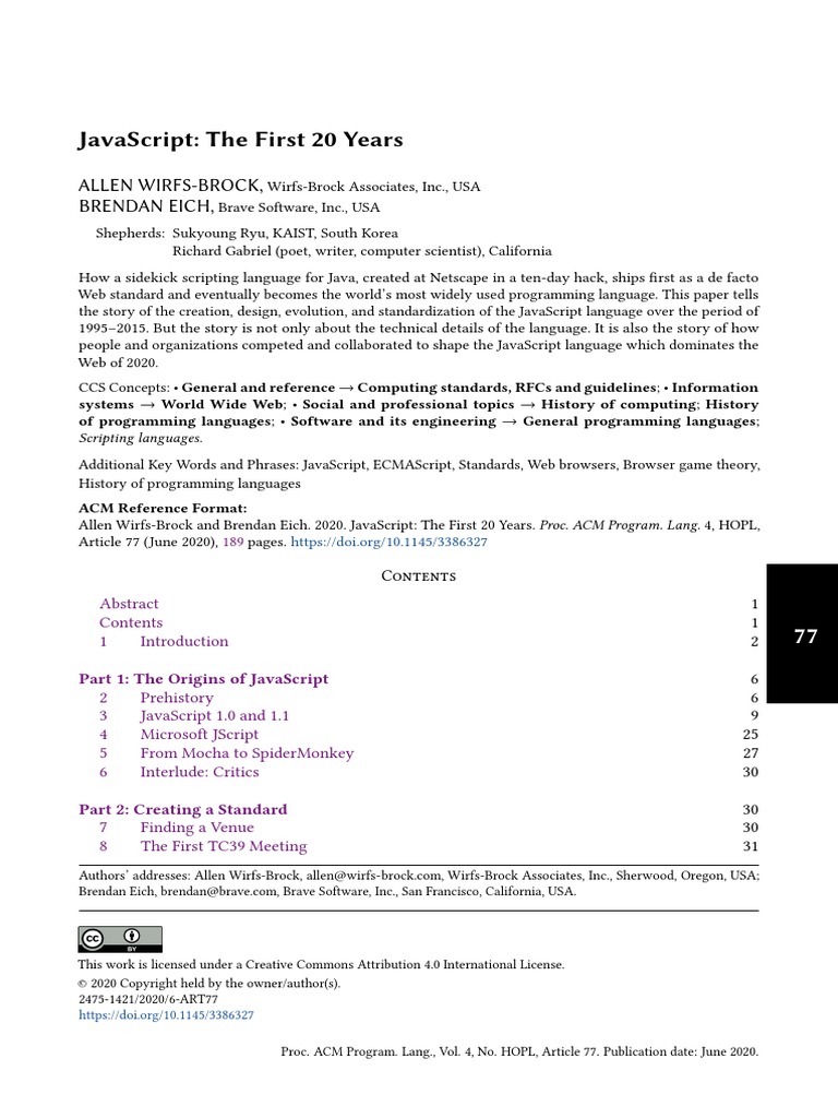 Javascript: The First 20 Years: Allen Wirfs-Brock, Brendan Eich | PDF ...