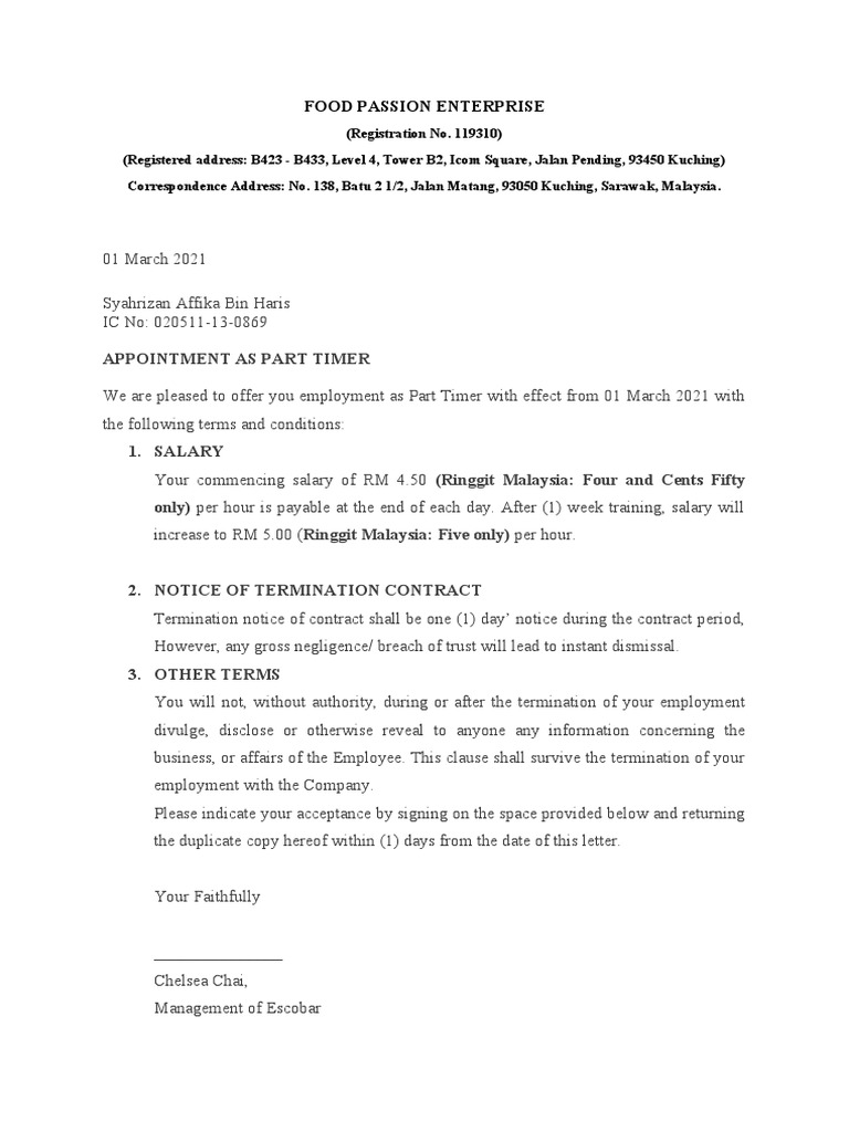 Part-Time Job Offer Letter Template | PDF | Career & Growth | Finance ...
