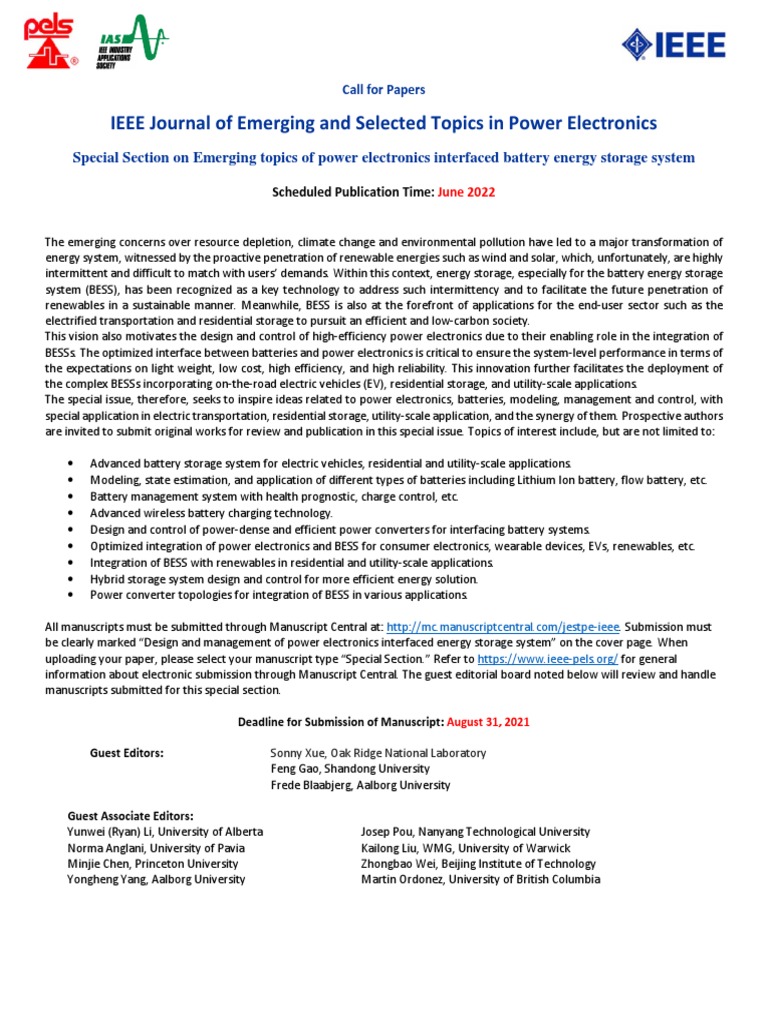 Call for Papers: Battery Energy Storage | PDF | Electric Vehicle ...