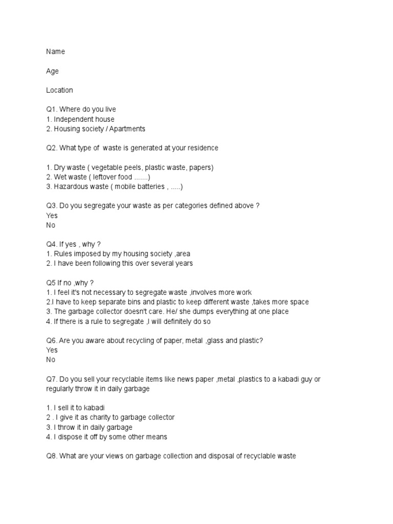 Waste Disposal Questions | PDF