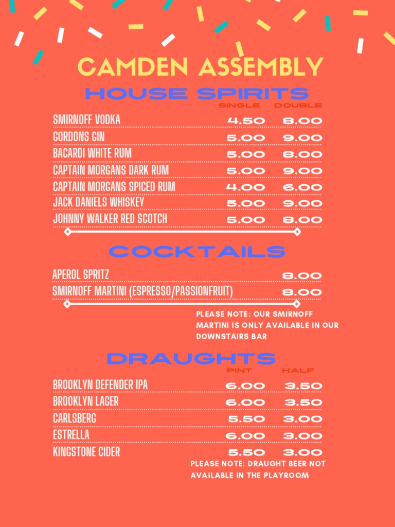 Camden Assembly Menu | PDF | Distilled Drinks | Alcoholic Drinks