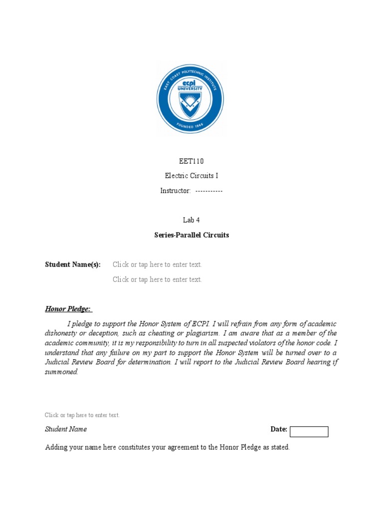 EET110 Electric Circuits I Instructor | PDF | Series And Parallel Circuits | Electrical Network