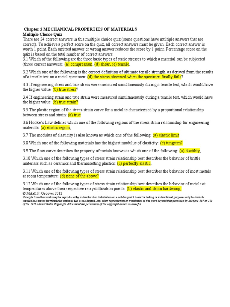 Chapter 3 MECHANICAL PROPERTIES OF MATERIALS | PDF | Deformation ...