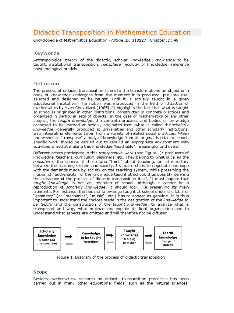 Didactic Transposition in Mathematics Education: Keywords | Download Free PDF | Knowledge | Algebra