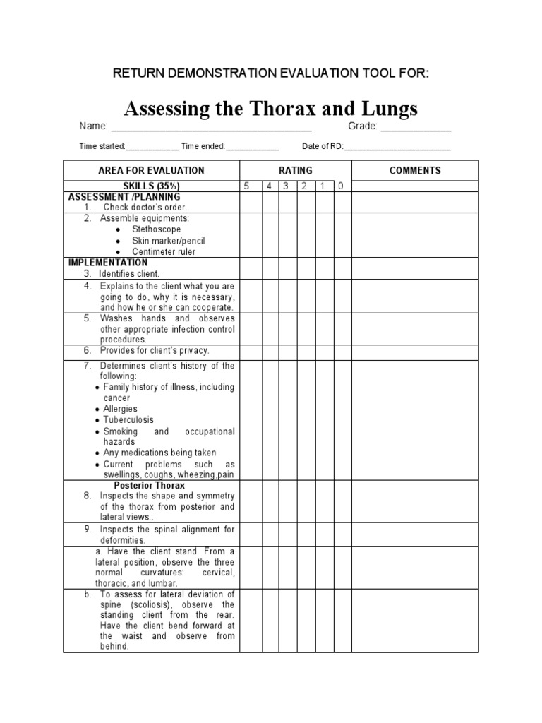 Assessing The Thorax and Lungs: Return Demonstration Evaluation Tool ...
