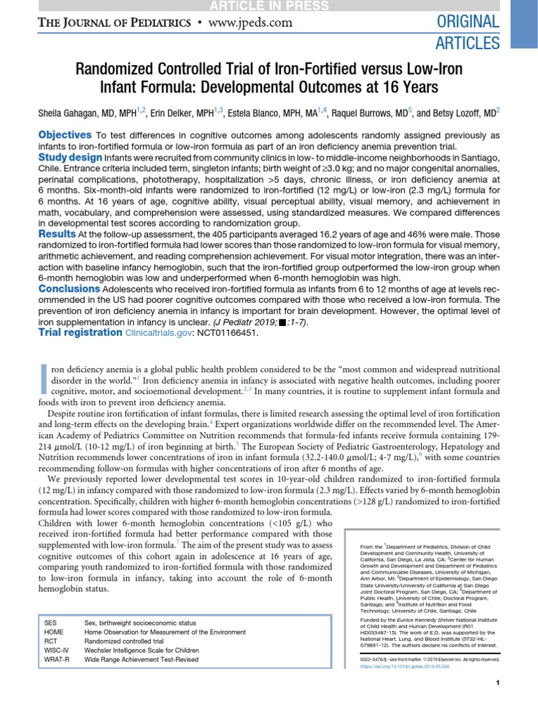 Randomized Controlled Trial of Iron-Fortified Versus Low-Iron Infant ...