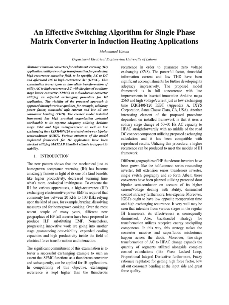 An Effective Switching Algorithm For Single Phase Matrix Converter in Induction Heating ...