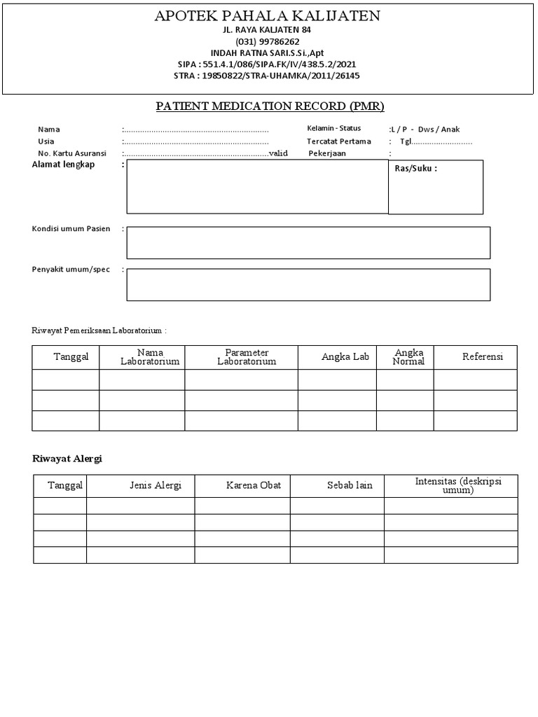 Patient Medication Record Apotek Pdf