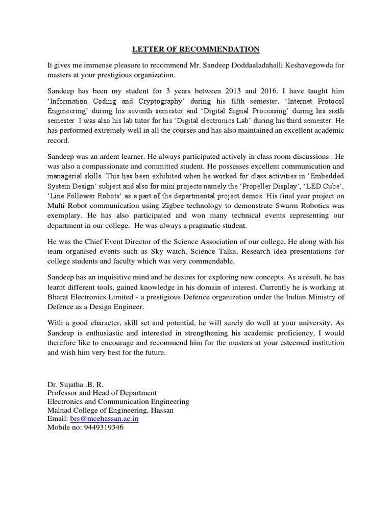 Letter of Recommendation Hod | PDF