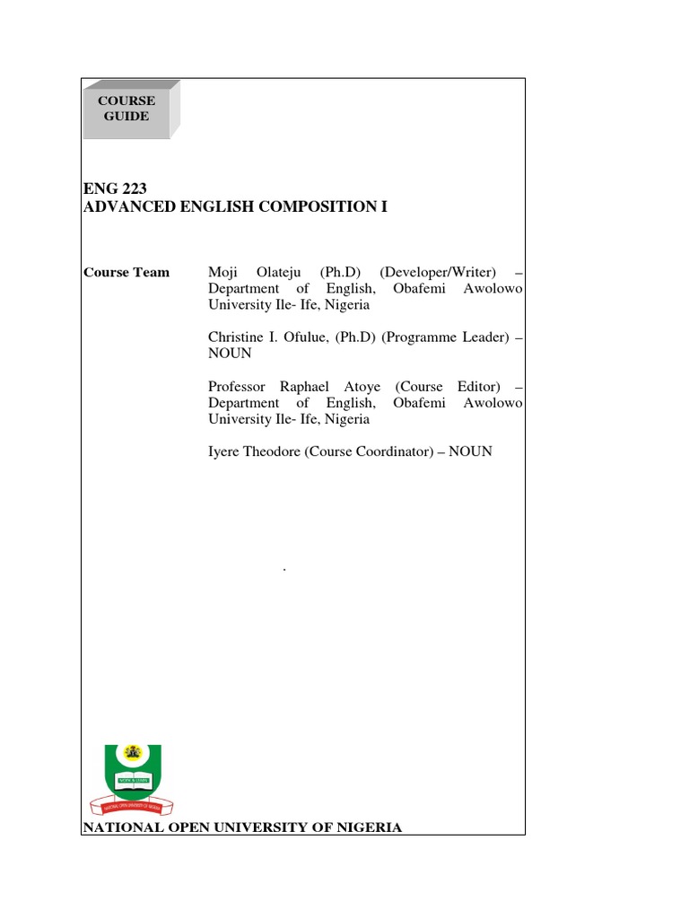 Eng 223 Advanced English Composition I | PDF | Subject (Grammar ...