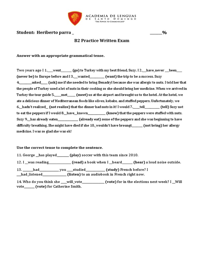 B2 Practice Written Exam | PDF