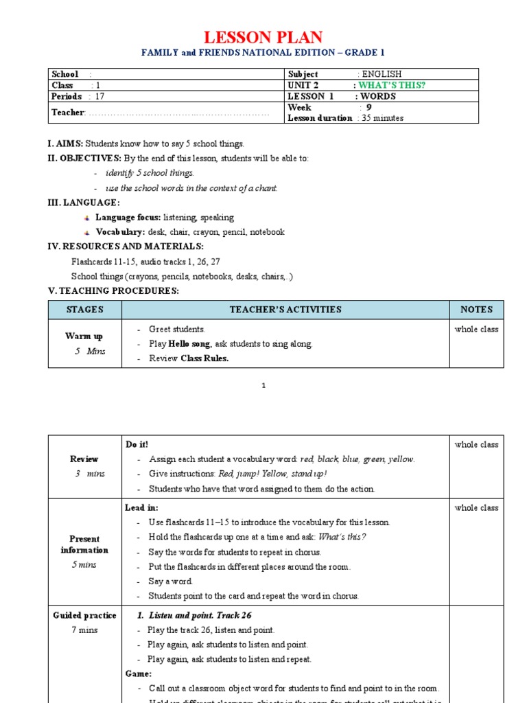 Grade 1 English Lesson Plan: School Words | PDF | Phonics | Letter Case