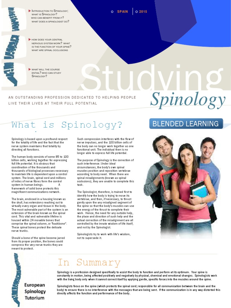 Studying Spinology Brochure Europe | PDF | Spinal Cord | Nerve