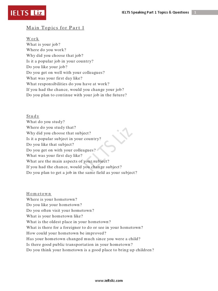 Ielts Speaking Part 1 Topics Questions Pdf Hobbies News