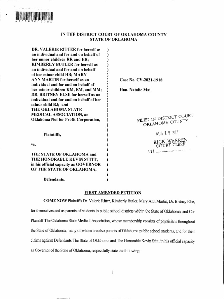 Ritter v. Oklahoma - Amended Petition | PDF