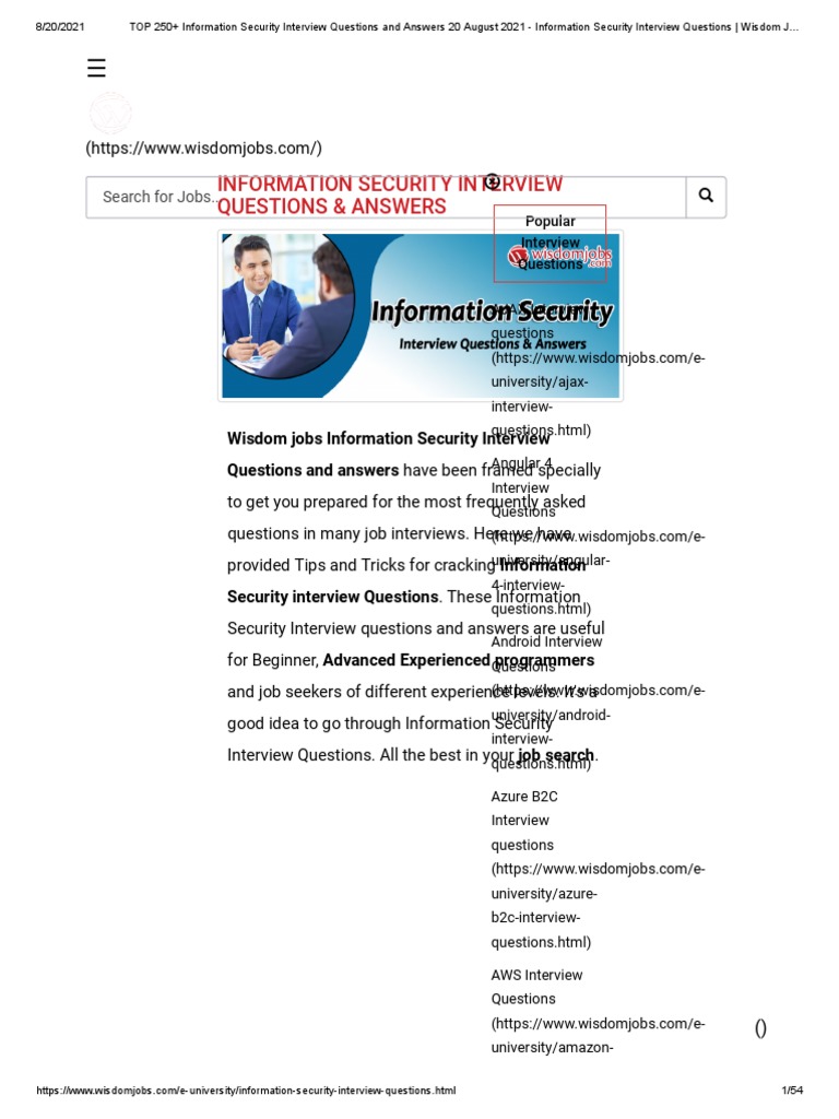 TOP 250+ Information Security Interview Questions and Answers 20 August ...