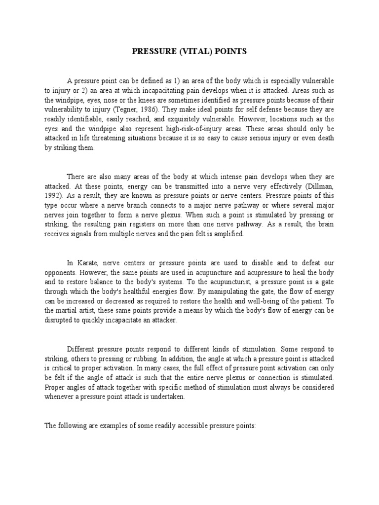 Pressure On Vital Points | PDF | Musculoskeletal System | Human Anatomy