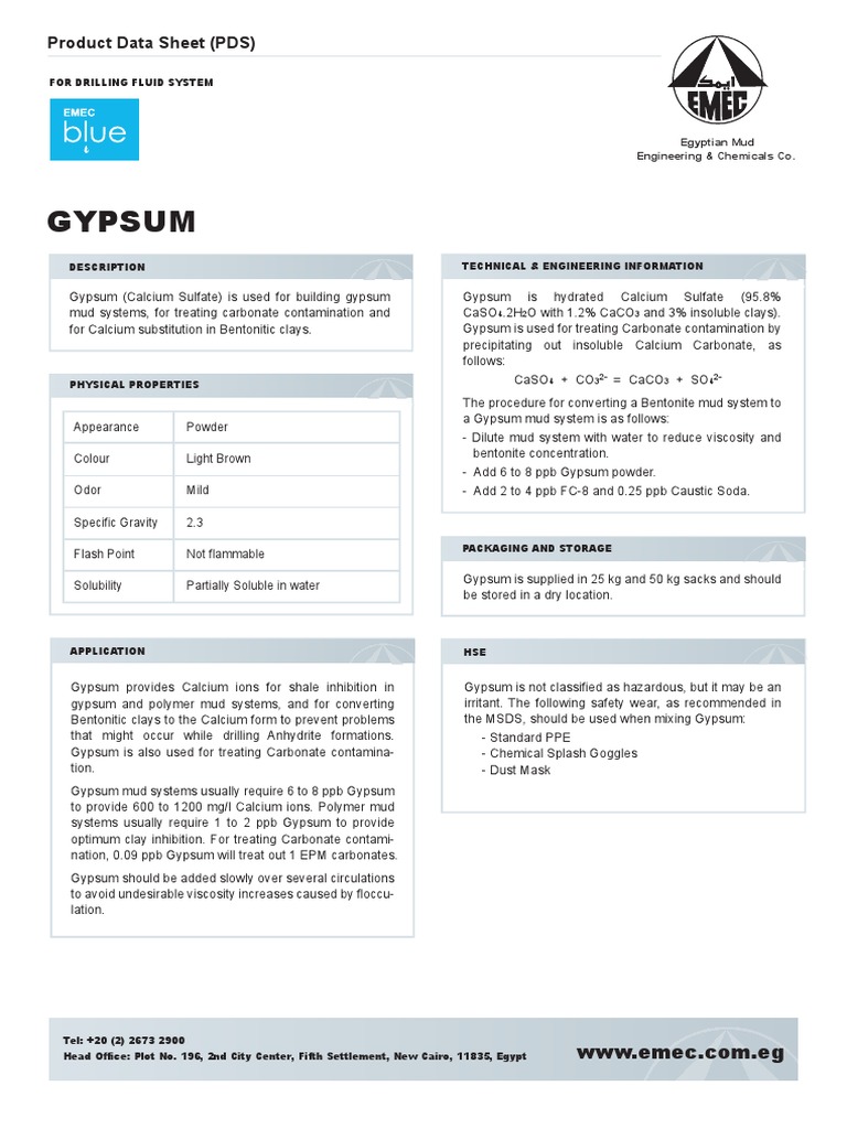 Gypsum PDS | PDF | Gypsum | Chemistry