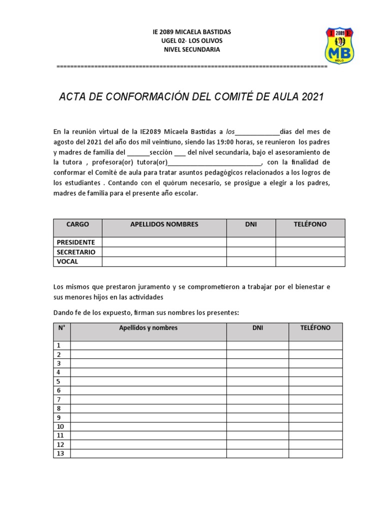 Acta Comité de Aula - 2021 | PDF