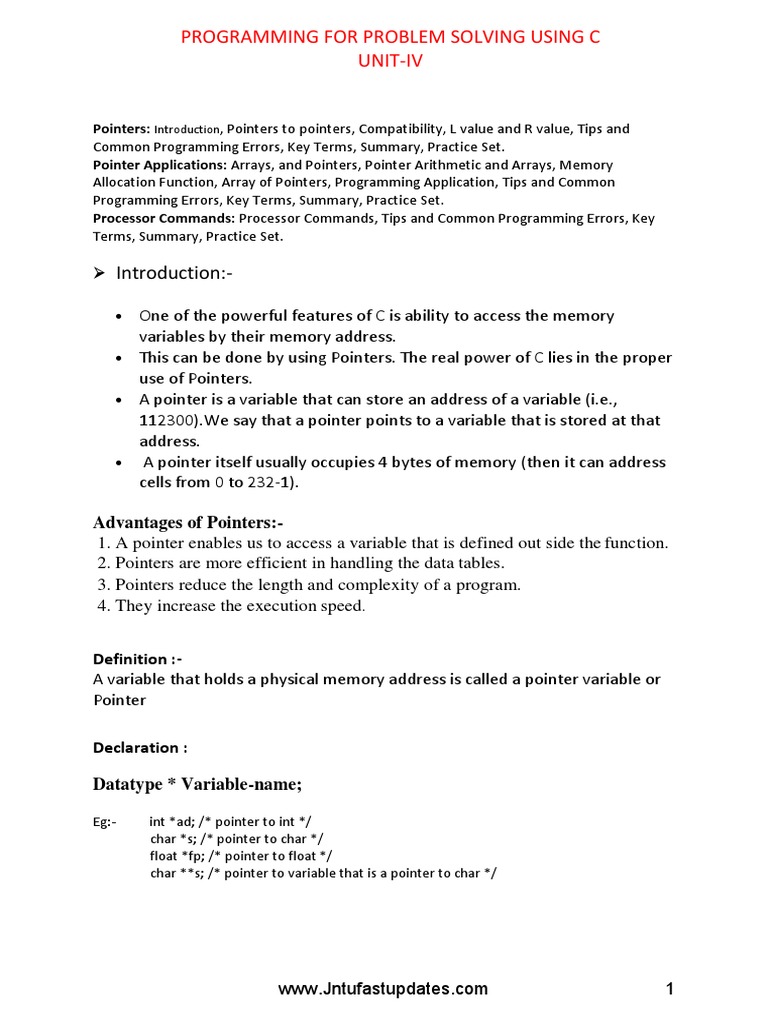 Pps Using C r20 - Unit-4 | PDF | Pointer (Computer Programming) | Array Data Structure